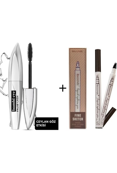 Maybelline Fine Kalıcı ( Mikroblading ) Kaş Kalemi ( Kahverengi ) + L'oréal Paris Bambi Eye Ceylan Göz Etkili Maskara - Siyah