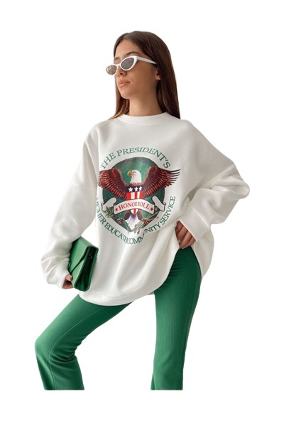Beni Sen Giydir Benisengiydir Kadın Beyaz President’s Baskılı Oversize Bisiklet Yaka Sweatshirt Beni Sen Giydir Benisengiydir Kadın Beyaz President’s Baskılı Oversize Bisiklet Yaka Sweatshirt