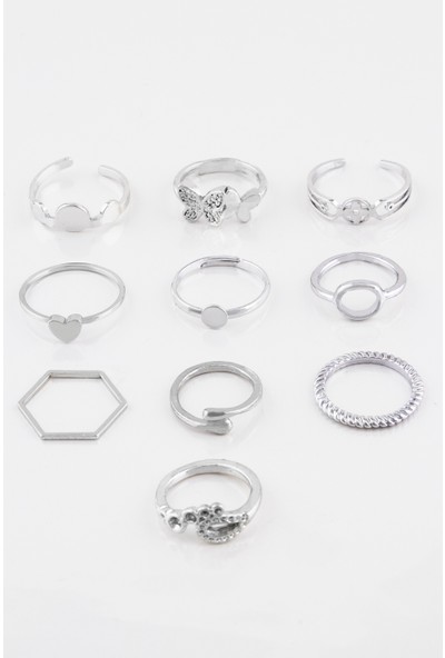 Sortie Kelebek, Kalp ve Çiçek Figürlü Zirkon Taşlı 10'lu Yüzük Kombini 015 Sortie Kelebek, Kalp ve Çiçek Figürlü Zirkon Taşlı 10'lu Yüzük Kombini 015