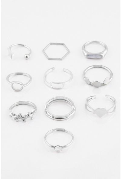 Sortie Çelik Kalp ve Yıldız Figürlü Zirkon Taşlı 10'lu Yüzük Kombini 017 Sortie Çelik Kalp ve Yıldız Figürlü Zirkon Taşlı 10'lu Yüzük Kombini 017