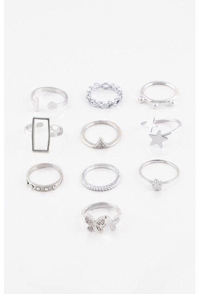 Sortie Yonca Kelebek ve Yıldız Figürlü Zirkon Taşlı 10'lu Yüzük Kombini 018