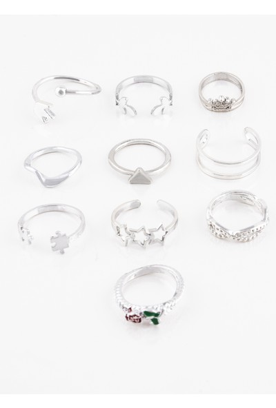 Sortie Yıldız Puzzle ve Gül Figürlü Zirkon Taşlı 10'lu Yüzük Kombini 019 Sortie Yıldız Puzzle ve Gül Figürlü Zirkon Taşlı 10'lu Yüzük Kombini 019