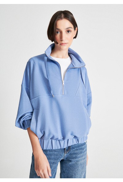Mavi Kadın Yarı Fermuarlı Mavi Sweatshirt 1610184-70854