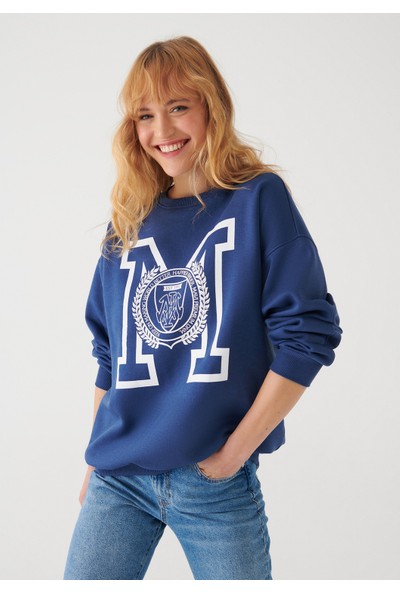Mavi M Baskılı Lacivert Sweatshirt