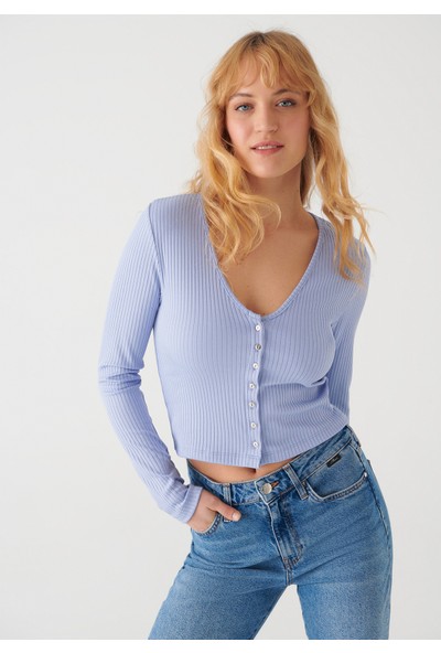 Mavi Kadın Düğmeli Mavi Tişört 1610202-80874