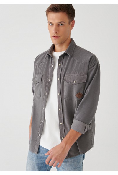 Mavi x Istanbul Mavi Logo Baskılı Gri Gömlek