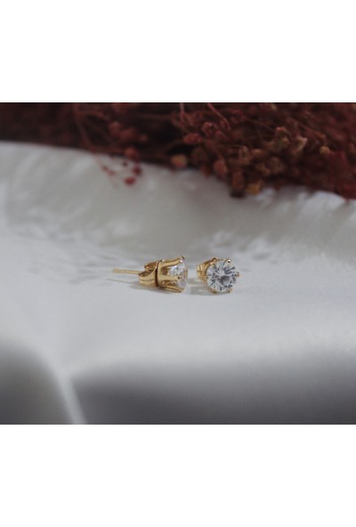 Seramor Aksesuar Altın Kaplama Kararmaz Tektaş Küpe