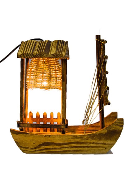 Master Piece Ahşap Hasır Gemi Model Abajur