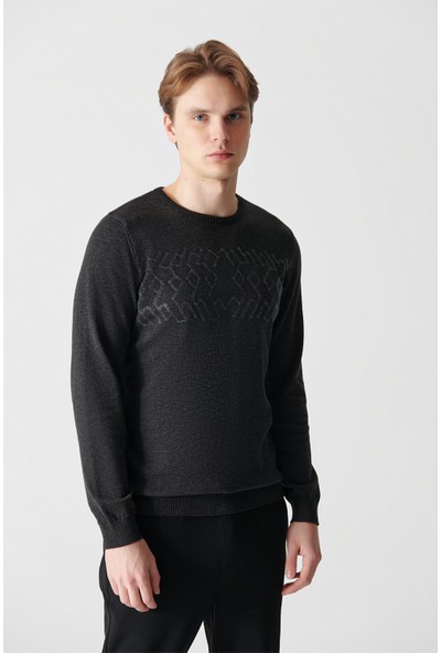 Avva Erkek Antrasit Bisiklet Yaka Jakarlı Kazak A12Y5038