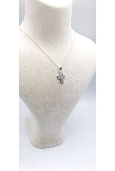 Karra Jewelry 925 Ayar Unisex Gümüş Taşlı Haç Kolye