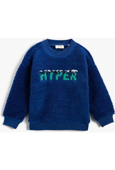 Koton Slogan İşlemeli Peluş Sweasthirt Bisiklet Yaka