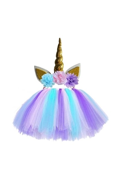 Bba New Trend Unicorn Tütü Etek,kız Çoçuk Doğum Günü Ünicorn Etek ve Taç