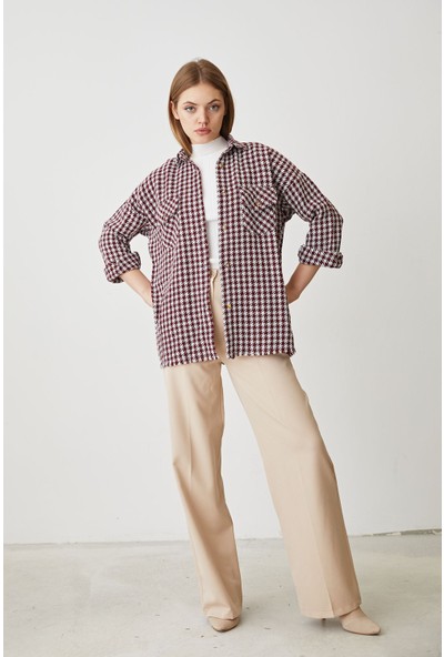 Lime Moda Çift Cep Detaylı Gömlek-Bordo