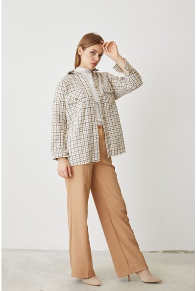 Lime Moda Çift Cep Detaylı Gömlek-Hardal