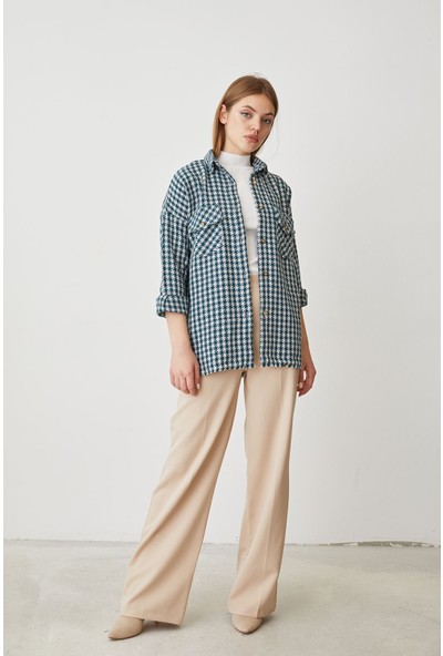 Lime Moda Çift Cep Detaylı Gömlek-Yeşil