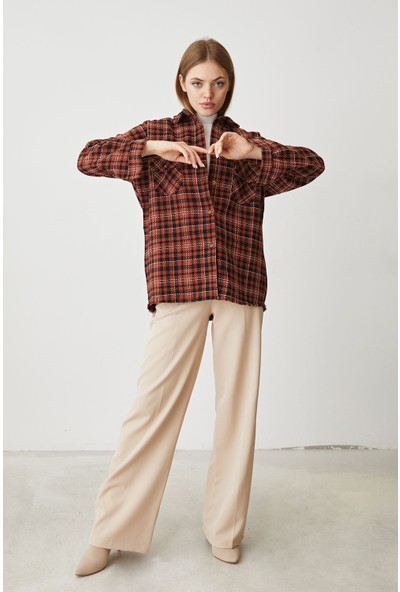 Lime Moda Çift Cep Detaylı Gömlek-Kiremit