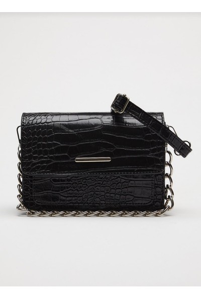 Bagtuens Kadın Siyah Timsah Desenli Zincir Detaylı Kol ve Omuz Çantası Bagtuens Kadın Siyah Timsah Desenli Zincir Detaylı Kol ve Omuz Çantası