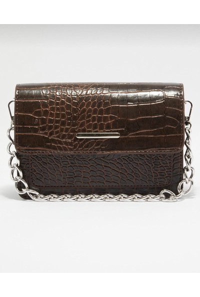 Bagtuens Kadın Kahverengi Timsah Desenli Zincir Detaylı Kol ve Omuz Çantası