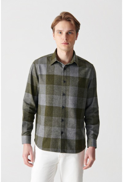 Avva Erkek Yeşil Oduncu Düğmeli Yaka Comfort Fit Gömlek A12Y2191