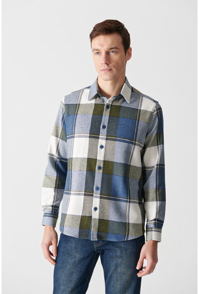 Avva Erkek Indigo Baskılı Düğmeli Yaka Regular Fit Gömlek A12Y2195