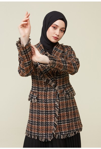 SETRMS Taba Ekose Desen Tüvit Blazer Ceket 2217118 SETRMS Taba Ekose Desen Tüvit Blazer Ceket 2217118