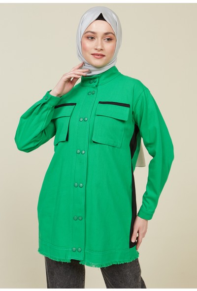 SETRMS Yeşil Renk Bloklu Kot Ceket 2213111 SETRMS Yeşil Renk Bloklu Kot Ceket 2213111