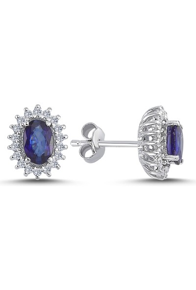 Lea Pırlanta Pırlantalı Oval Safir Anturaj Küpe