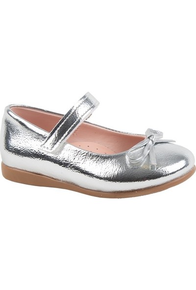 Kids A More Jessica Tek Cırtlı Pu Deri Kız Çocuk Babet Ayakkabı Gümüş