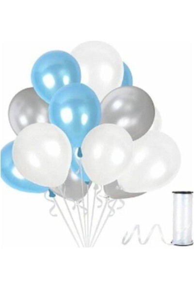 Bal10 Dünyası 50 Adet 12 Inç Metalik Balon (Mavi-Gümüş-Beyaz) + 5 mt Balon Zinciri Bal10 Dünyası 50 Adet 12 Inç Metalik Balon (Mavi-Gümüş-Beyaz) + 5 mt Balon Zinciri