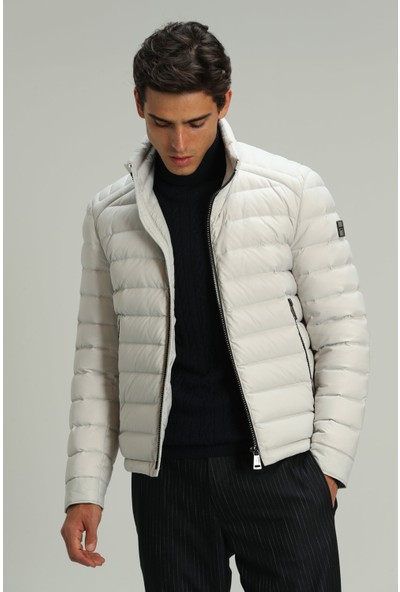 Lufian Dik Yaka Şişme Fermuarlı Cepli Taş Erkek Kaban 112120088