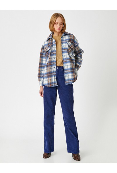 Koton Yüksek Bel Kadife Bol Paça Pantolon