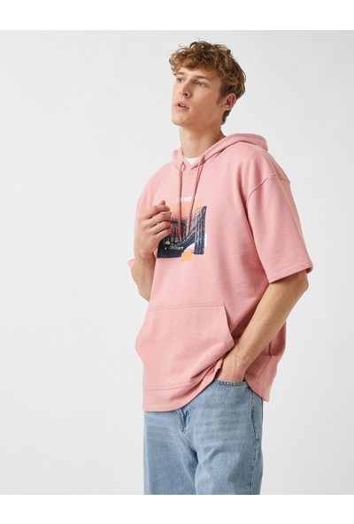 Koton Baskılı Kısa Kollu Kapşonlu Sweatshirt