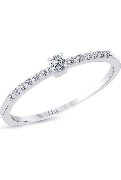 Lea Pırlanta 0.15 Karat Kolu Taşlı Tektaş Yüzük