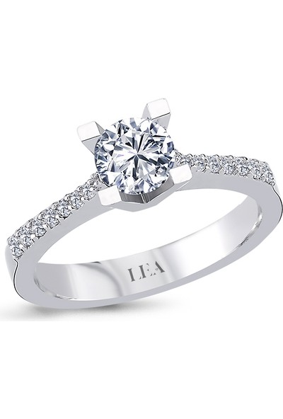 Lea Pırlanta 0.87 Karat Kolu Taşlı Tektaş Yüzük