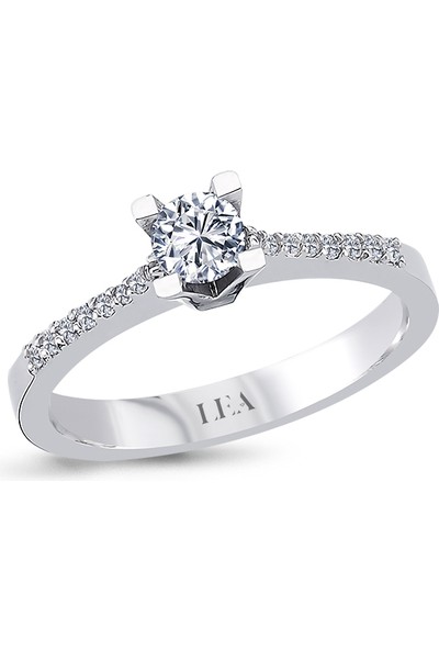 Lea Pırlanta 0.41 Karat Kolu Taşlı Tektaş Yüzük