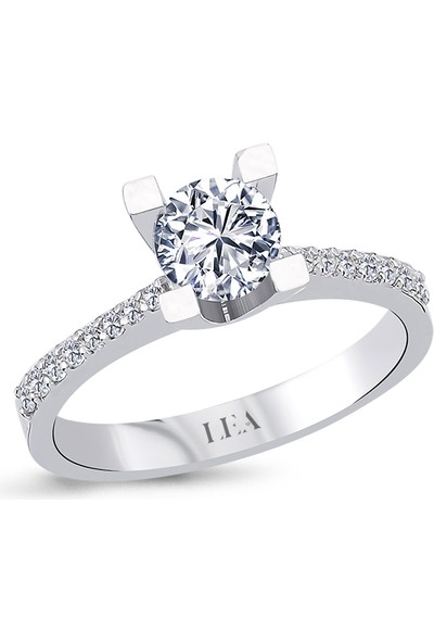 Lea Pırlanta 0.88 Karat Kolu Taşlı Tektaş Yüzük