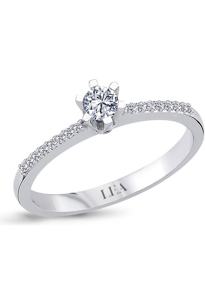 Lea Pırlanta 0.23 Karat Kolu Taşlı Tektaş Yüzük