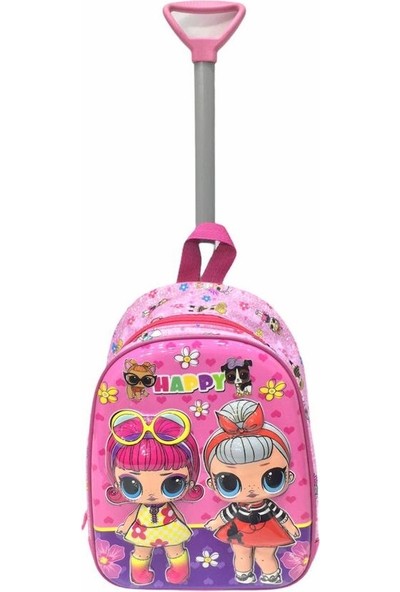 TahTicMer Anaokulu Çocuk Valiz Sırt Çantası Okul Çanta Çekçekli Şeker Bebek Abs Yüzey 5d Boyutlu