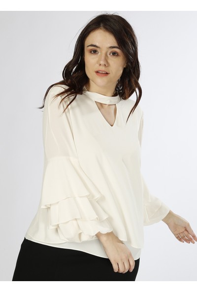 Ekol Ispanyol Kol Ekru Bluz