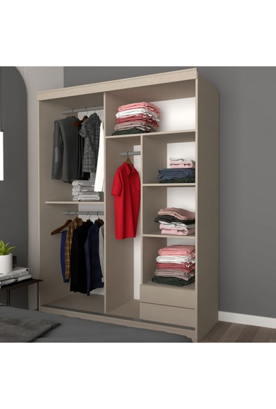 Yilwood Sürgülü Gardırop Koton Vizon 180 cm