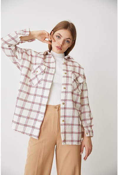 Lime Moda Çift Cep Detaylı Gömlek-Kırmızı