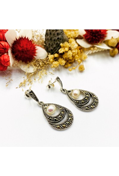 Sima Silver 925 Ayar Gümüş El Yapımı Tasarım Margazit Taşlı Damla Mo