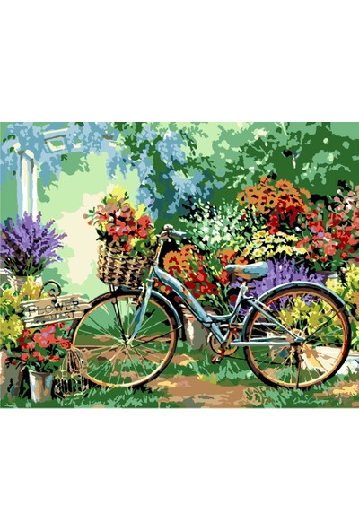 Womb Hobby Bisiklette Çiçek Kokusu Sayılarla Boyama Seti 40X50 cm (Tuvale Gerili)