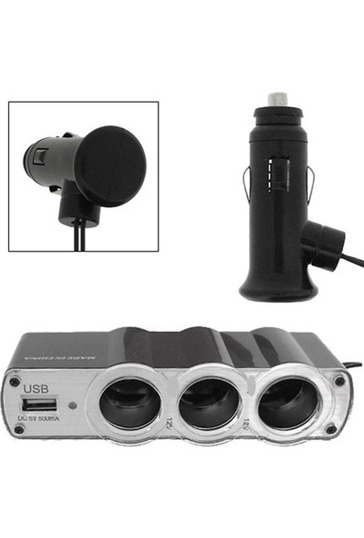 Modacar 500MA 12 Volt 1 USB 3 Çakmak Çıkış Çoklayıcı 428921 Modacar 500MA 12 Volt 1 USB 3 Çakmak Çıkış Çoklayıcı 428921