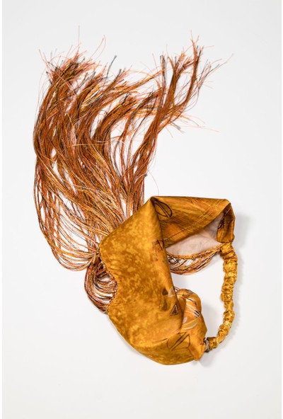 Lila Rosa Desenli Saf Ipek Püsküllü Saç Bandı