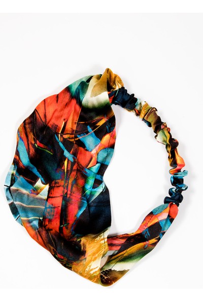 Lila Rosa Desenli Saf Ipek Saç Bandı Bandana