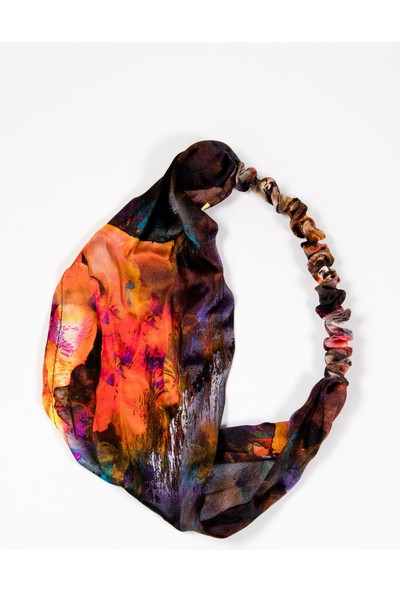 Lila Rosa Desenli Saf Ipek Saç Bandı Bandana