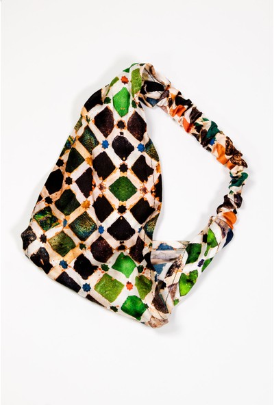 Lila Rosa Desenli Saf Ipek Saç Bandı Bandana