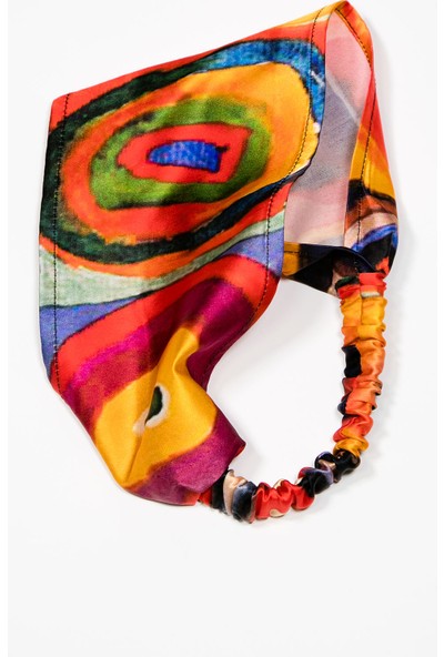 Lila Rosa Desenli Saf Ipek Saç Bandı Bandana