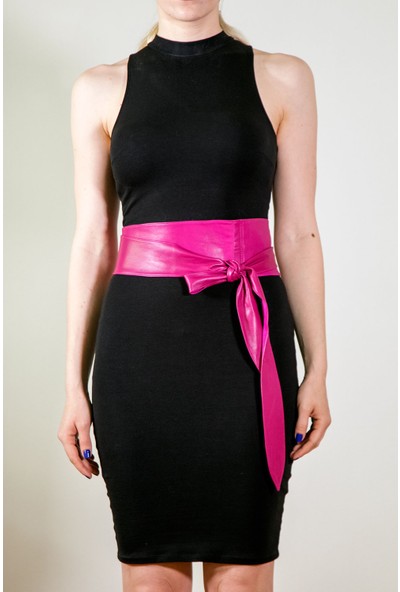 Lila Rosa Deri Bağlama Kemer